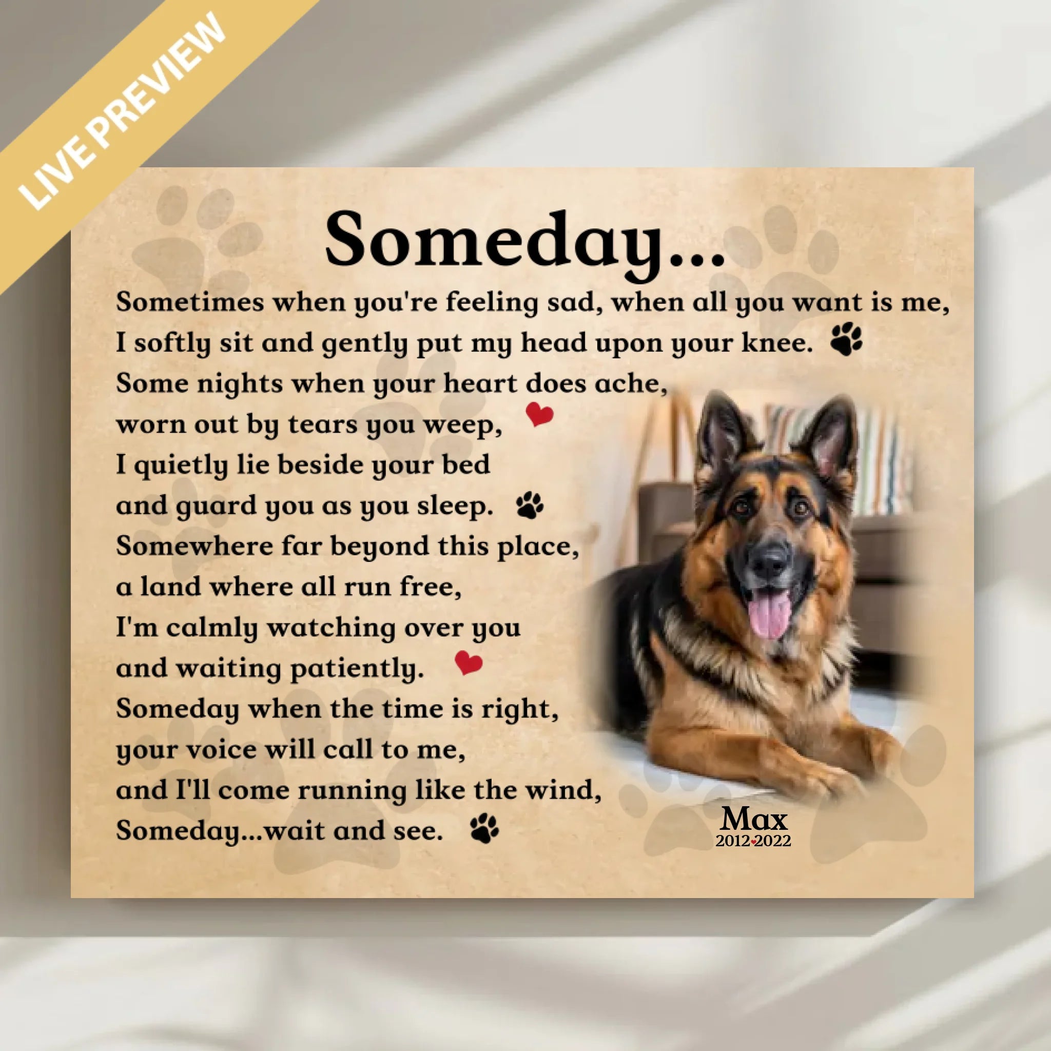 Someday Dog Poem | Custom Dog Memorial Canvas Paw Print – Furry Stitch